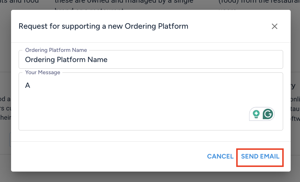 Ordering Platform Setup step in Onboarding – Checkmate