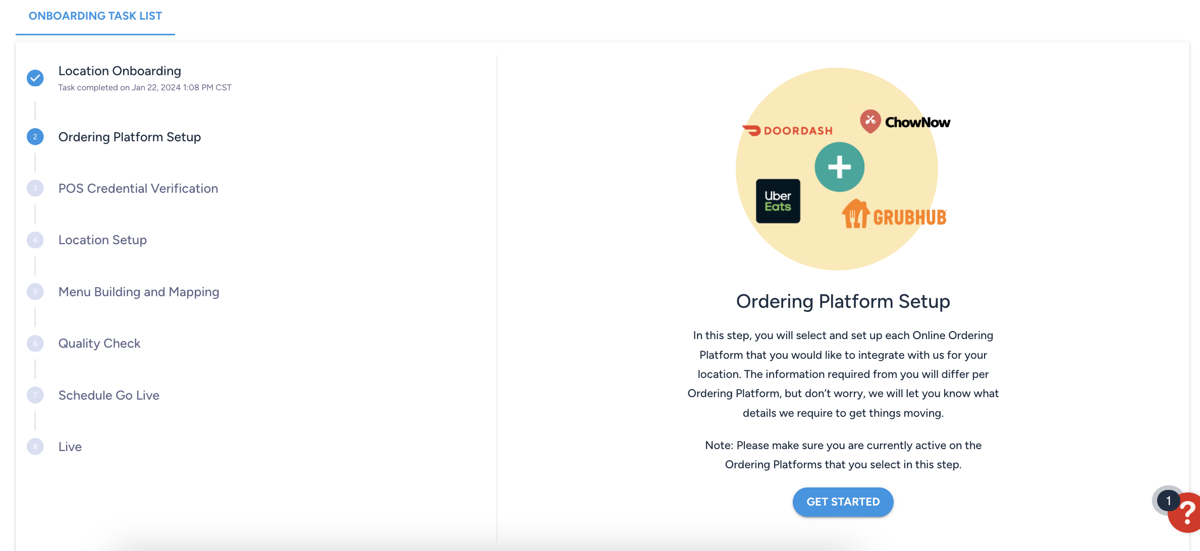 Ordering Platform Setup step in Onboarding – Checkmate