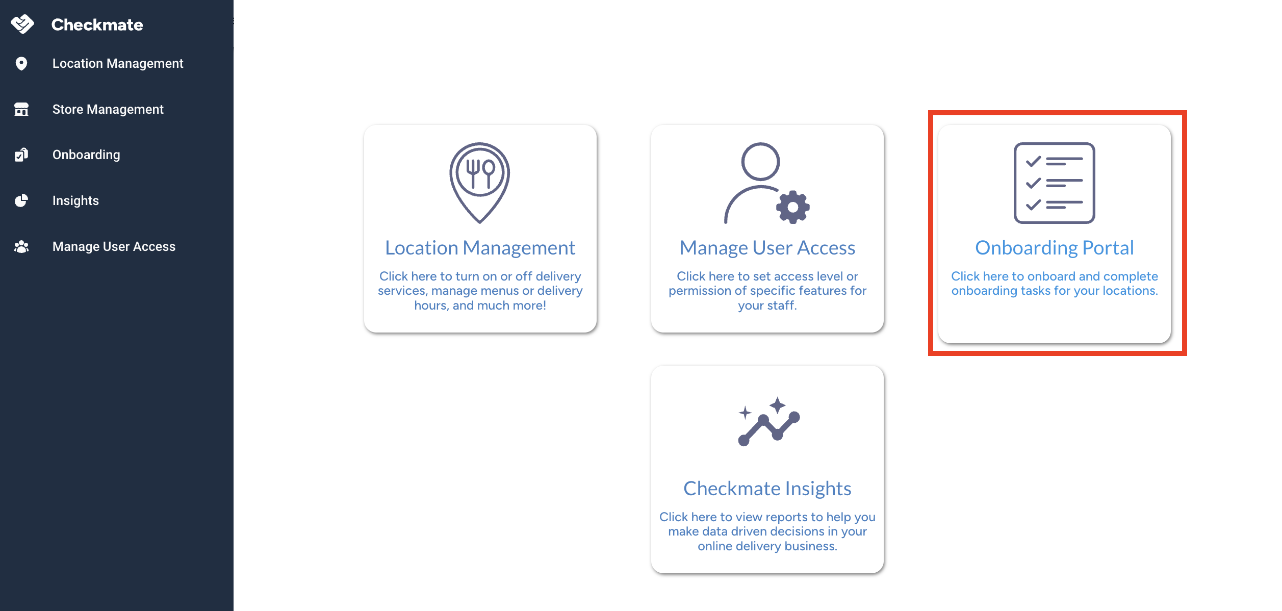 Ordering Platform Setup step in Onboarding – Checkmate