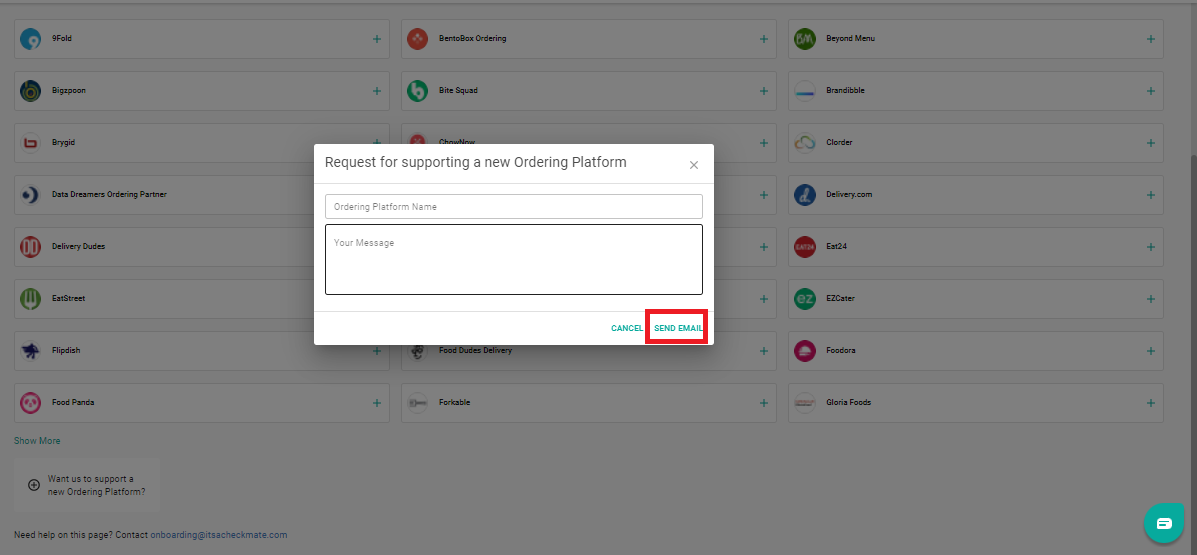 Ordering Platform Setup step in Onboarding – ItsaCheckmate