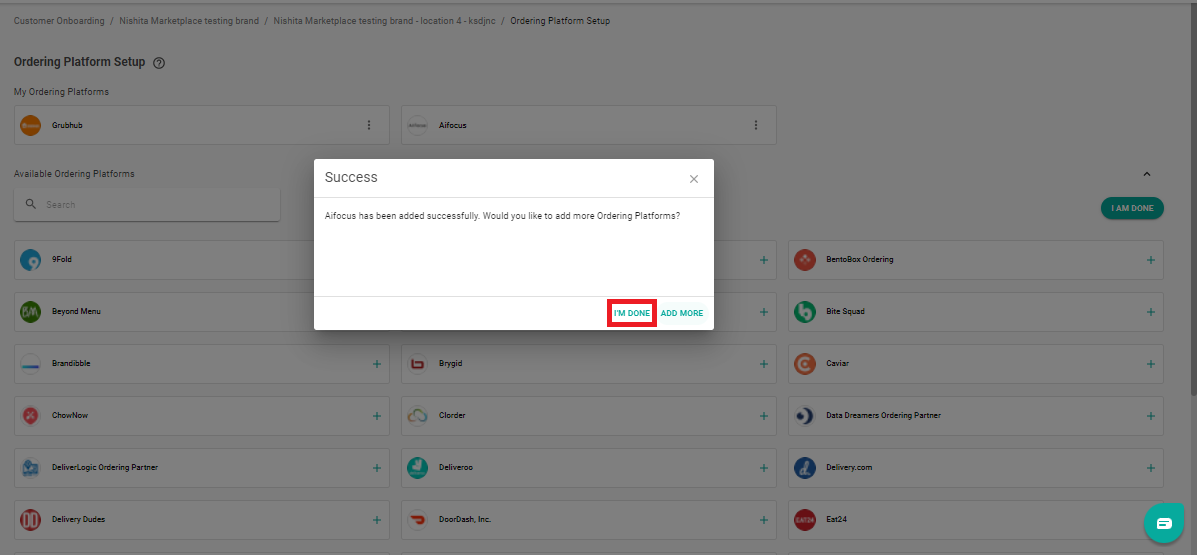 Ordering Platform Setup step in Onboarding – ItsaCheckmate